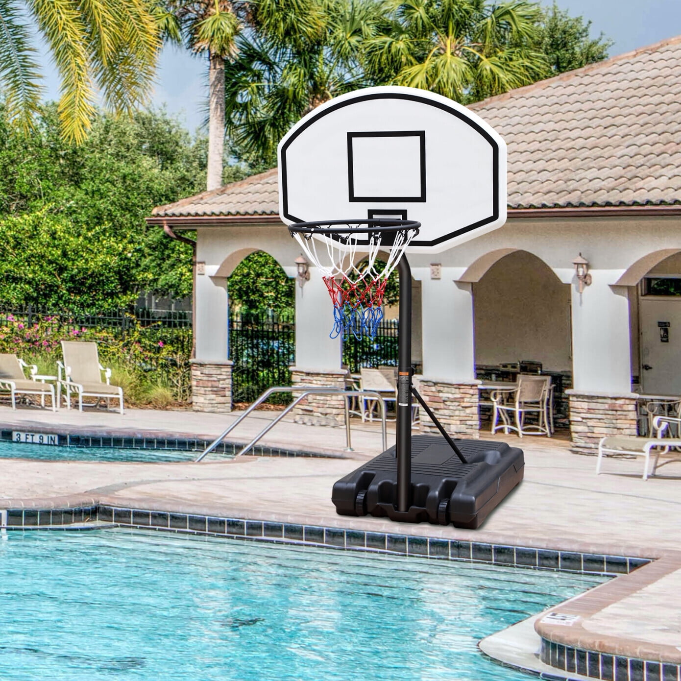 Poolside Basketball Hoop, Portable 3 Levels Adjustable Height 37''-56 ...