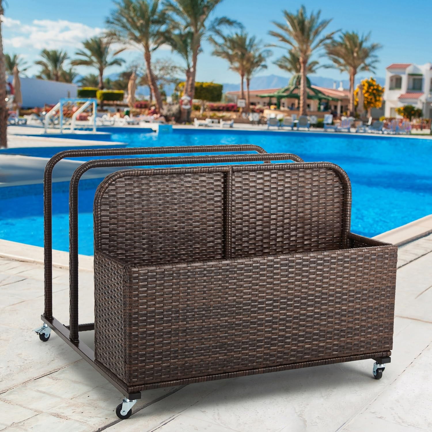 Poolside Float Storage Organizer, Outdoor Wicker Rattan Pool Float ...