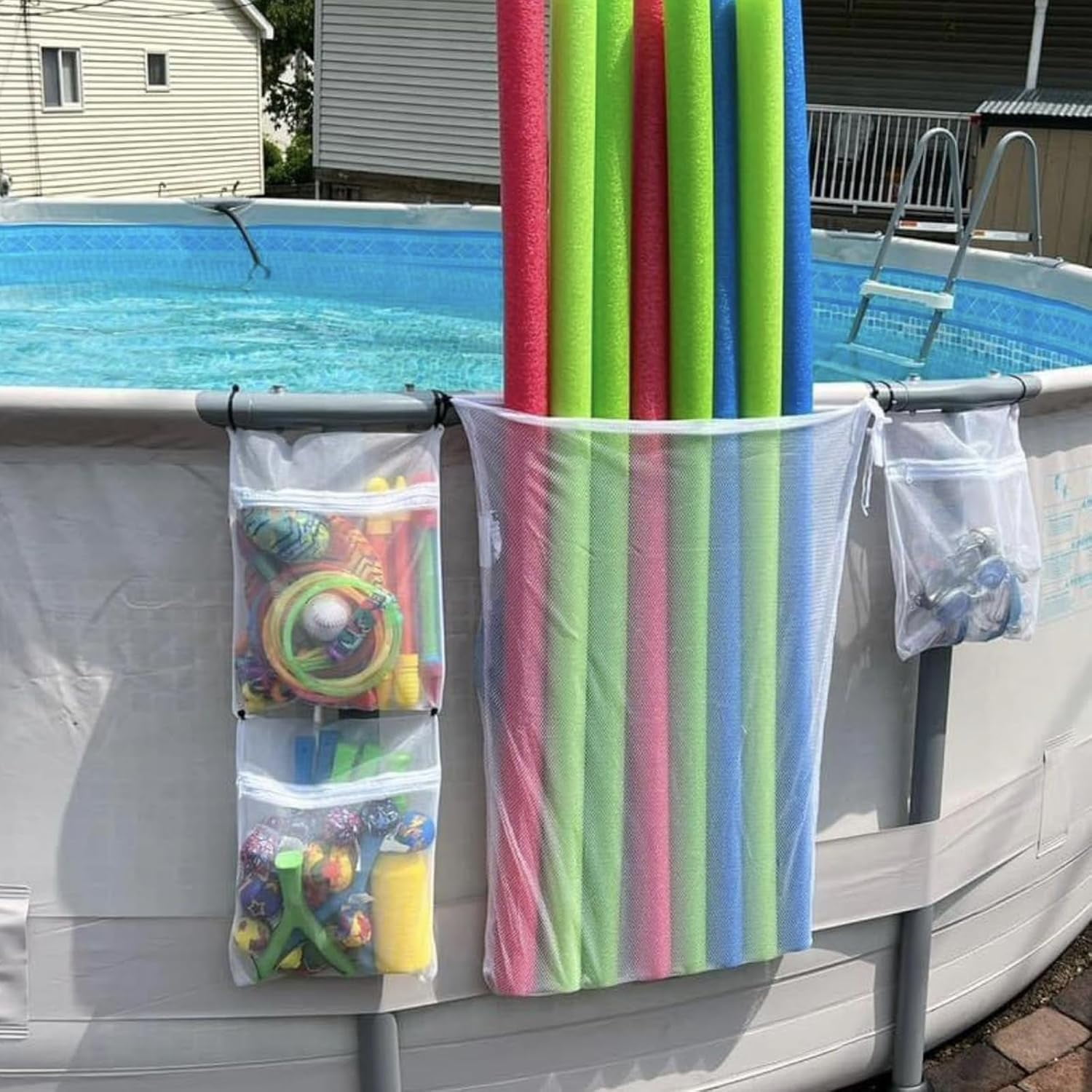 Poolside Perfection! 4-Pack Mesh Storage Bags for Toys, Pool Noodles ...