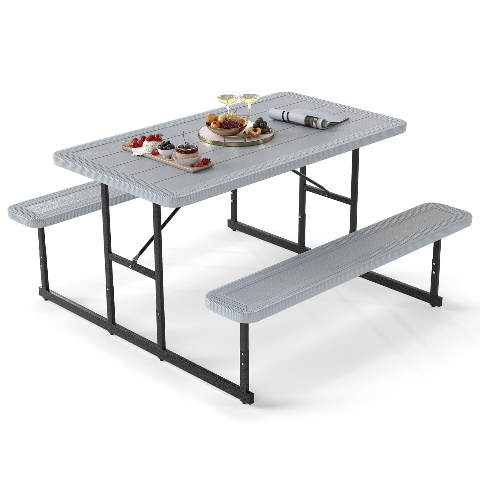 Poolside Picnic Table Set for 4, 4.5FT Non-Foldable Outdoor Dining ...
