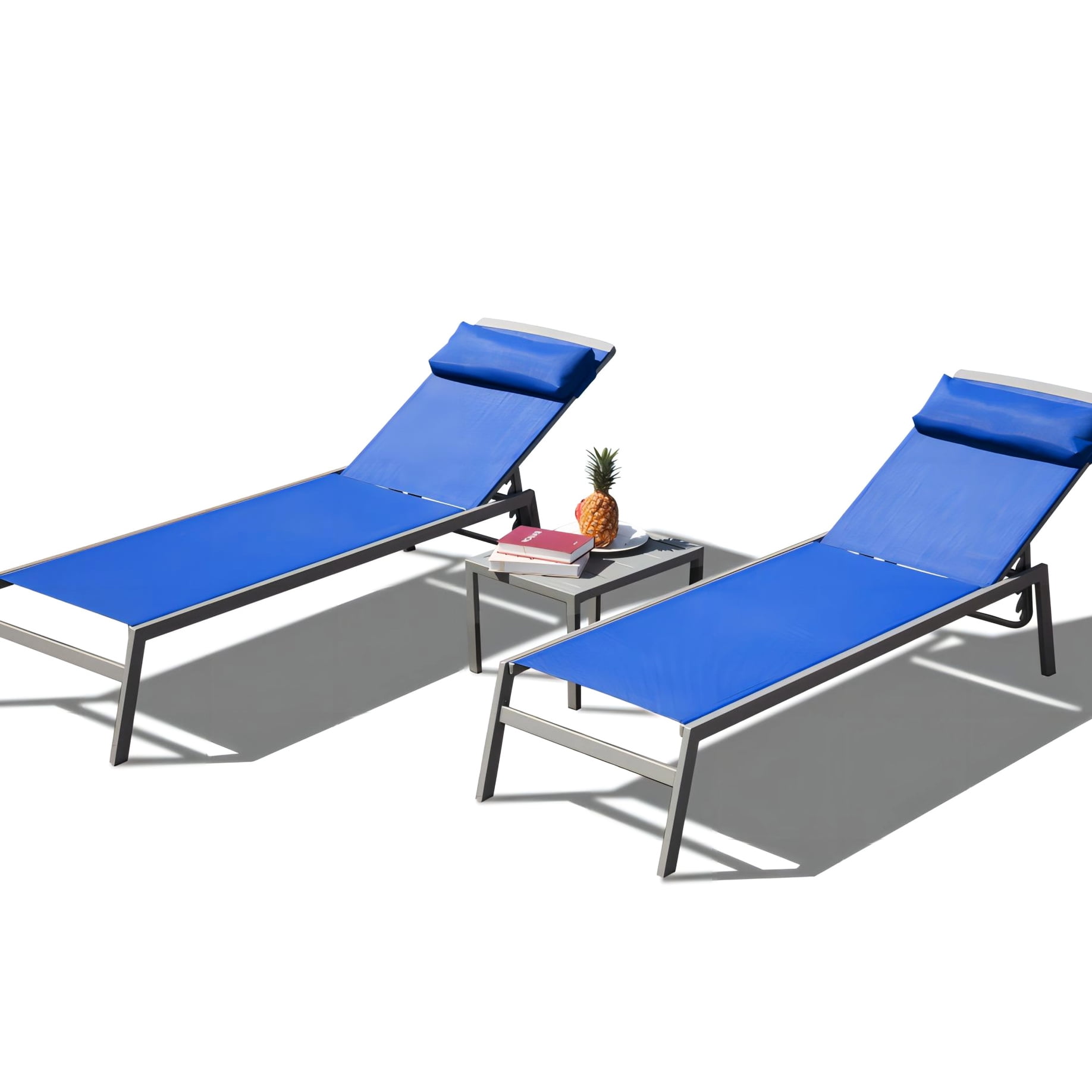 Poolside Relaxing Set | 5 Adjustable Recliners | Utility Side Table for ...