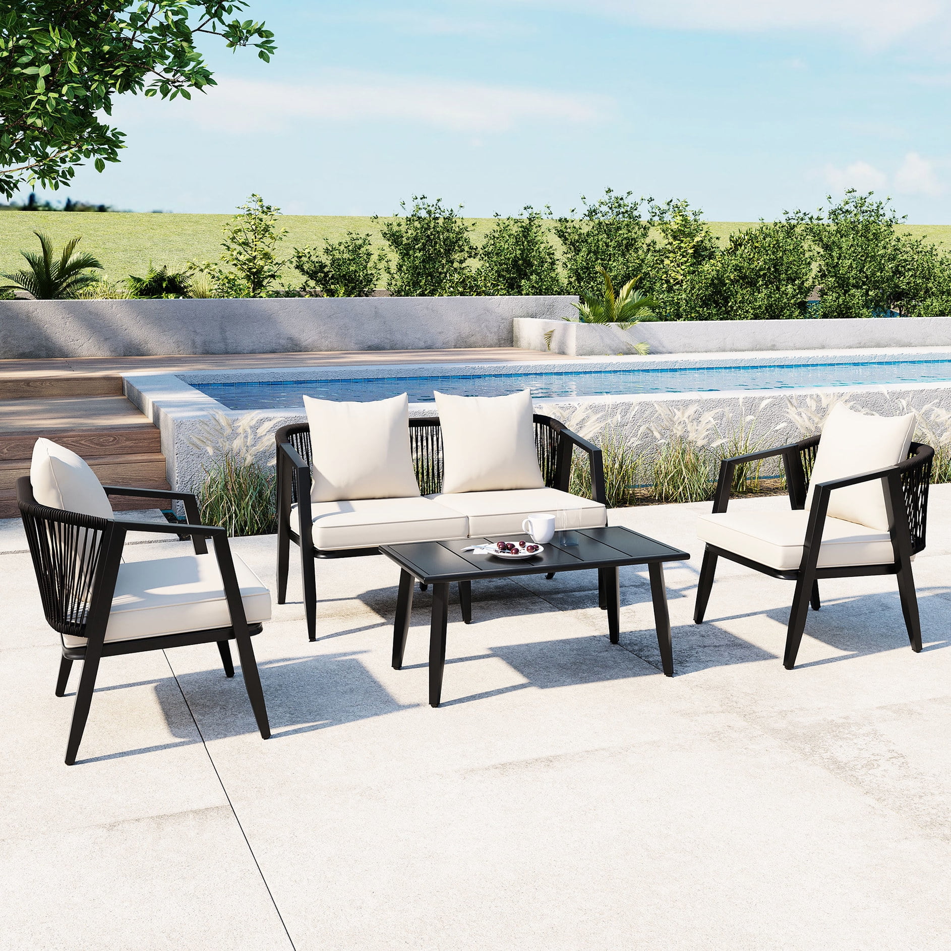 Poolside Seating Set | Use for Enjoying Drinks Outdoors | Iron Table ...