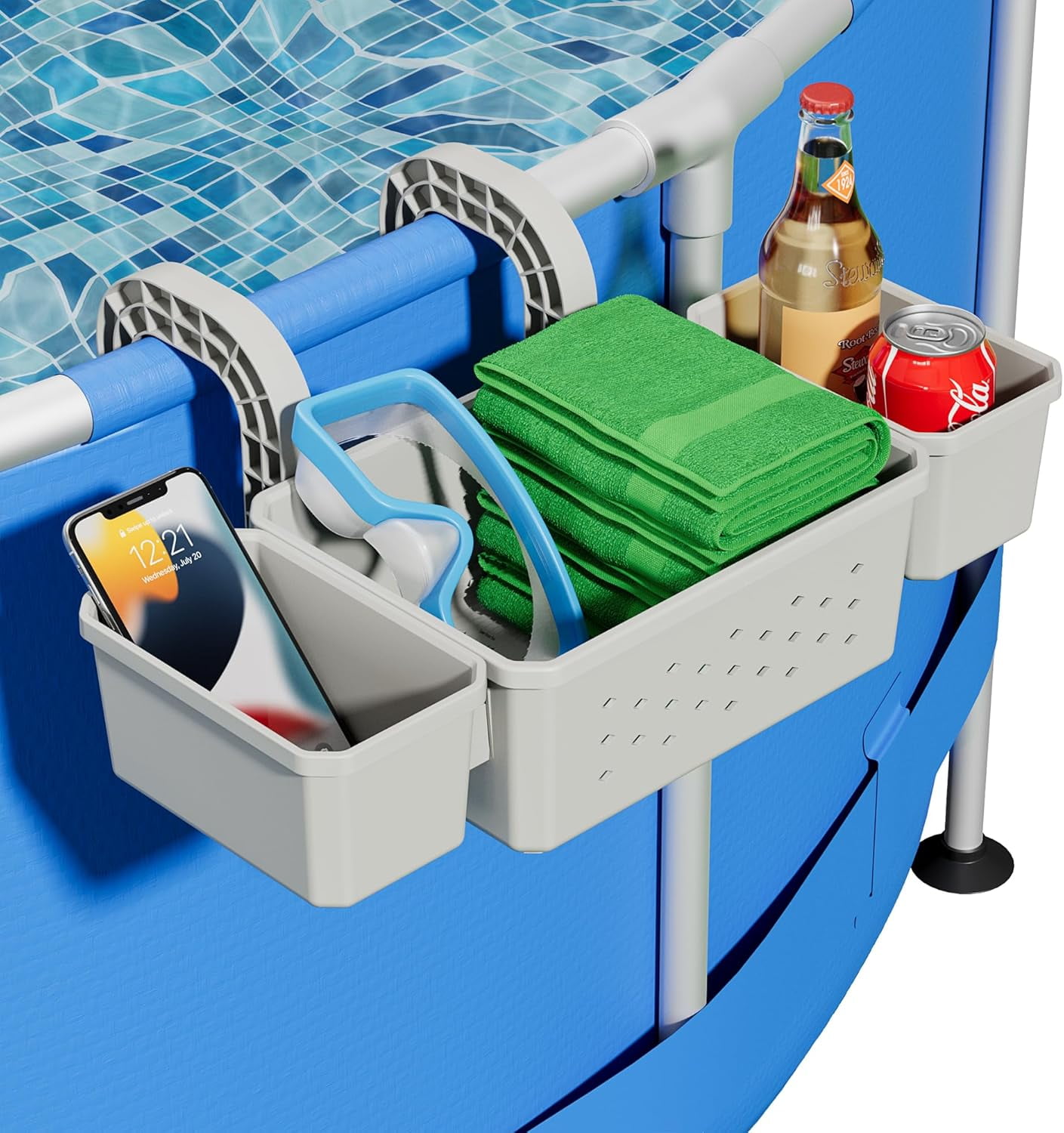 Poolside Storage with 2 Pool Cup Holder, Thickened Plastic Pool Basket ...