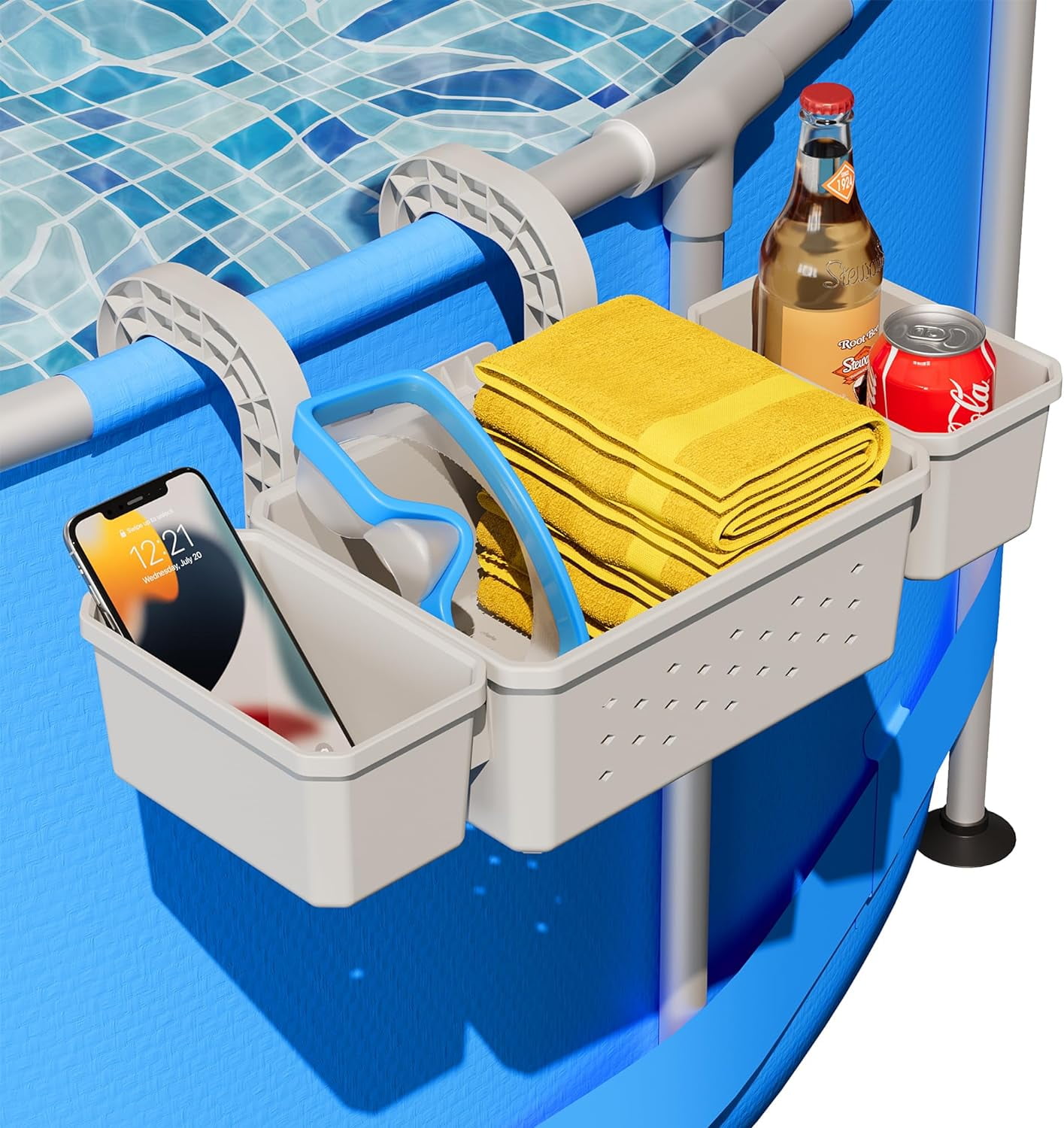 Poolside Storage Basket with 2 Cup Holder, Stretchable Pool Toy Basket ...