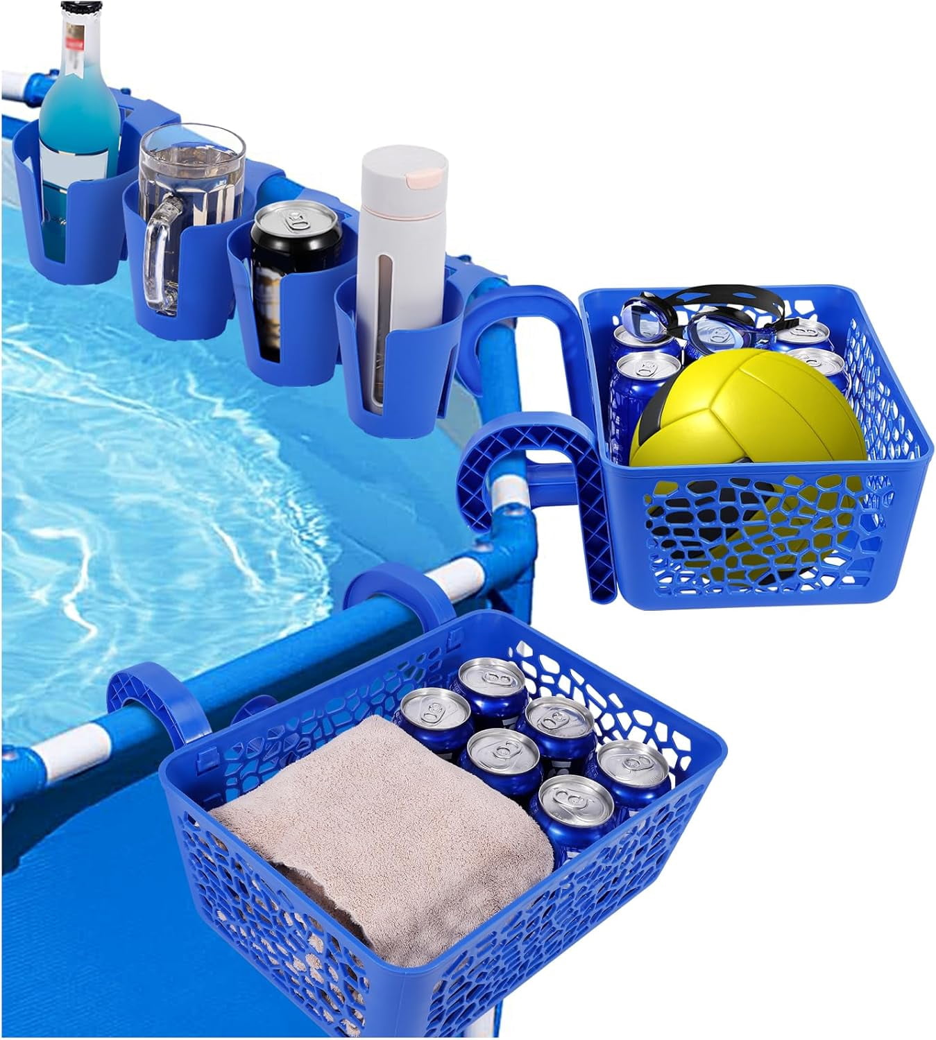 Poolside Storage Basket and Pool Drink Cup Holders, Above Ground ...