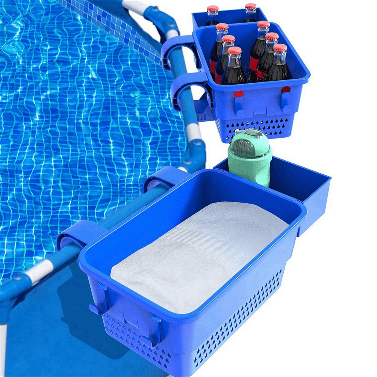 Poolside Storage Basket with Pool Cup Holder, Above Ground Pool ...