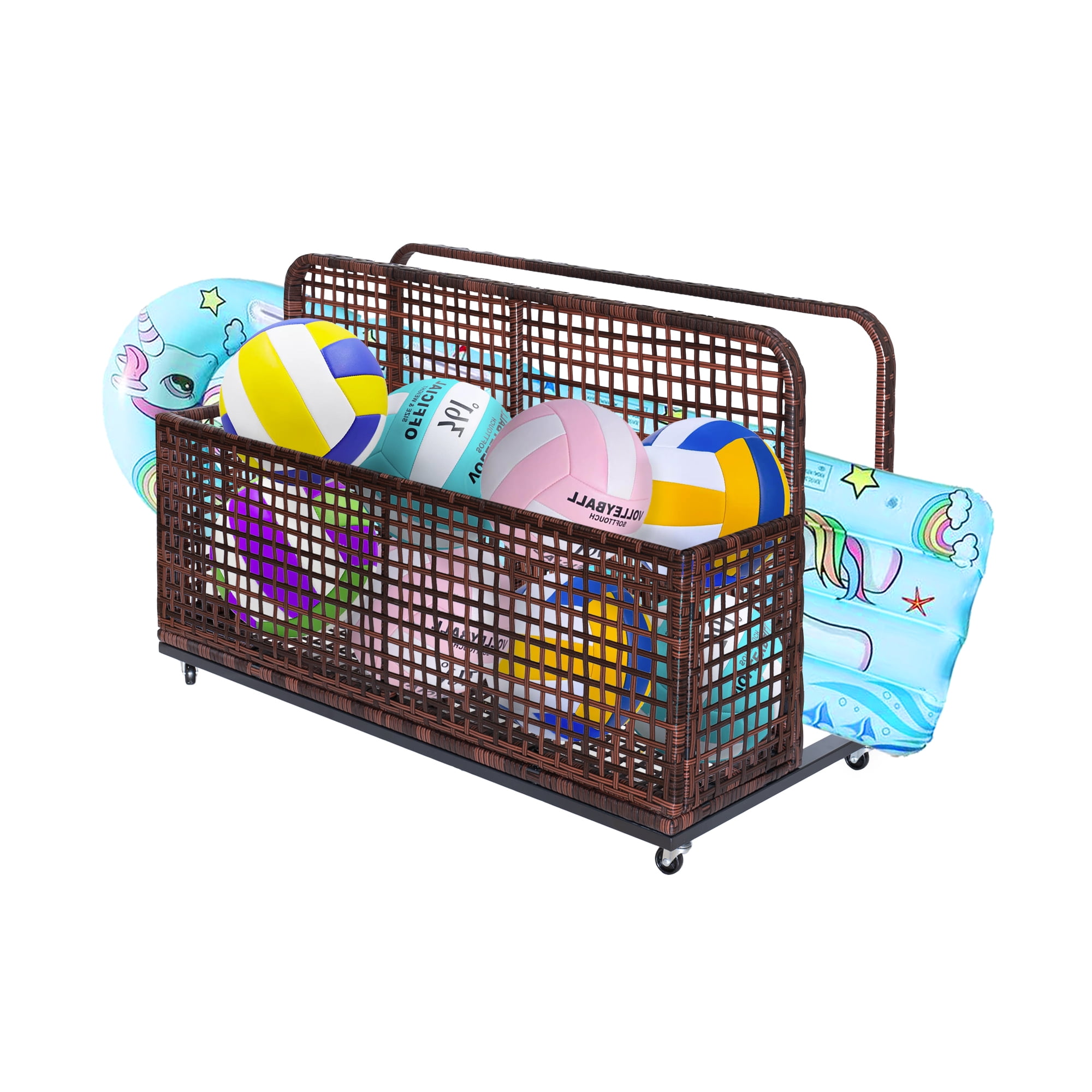 Poolside Storage Push Cart with Rattan Storage Basket, Outdoor Beach ...