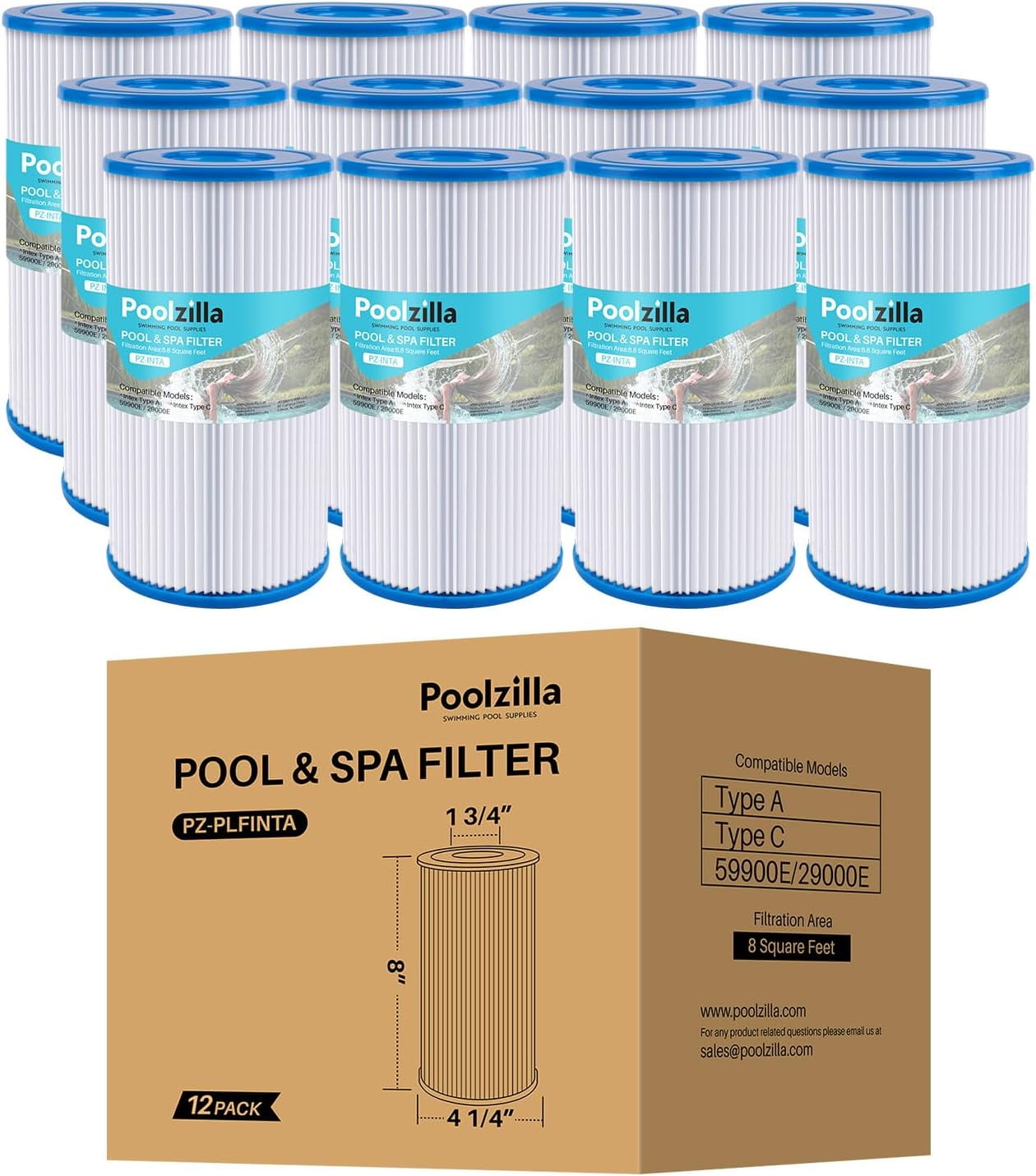 Poolzilla [12 Pack Pool Filter Cartridge for Type A or C, Compatible ...