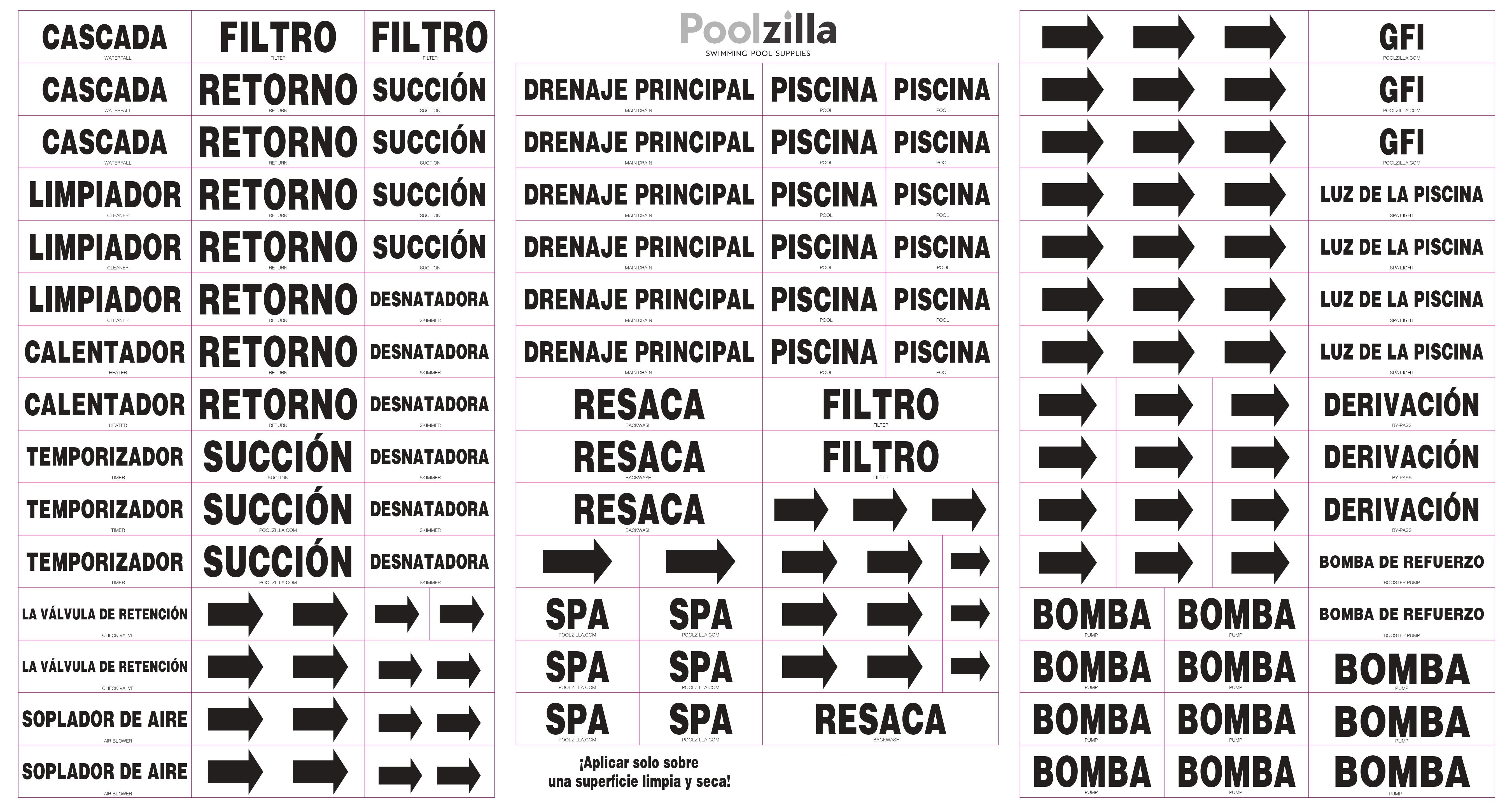 Poolzilla Spanish Premium Waterproof Sticker Labels for Swimming Pool ...