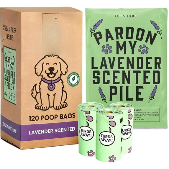 Poop Bags 120 Count - Leakproof, Easy Open, Lavender Scent | Extra ...
