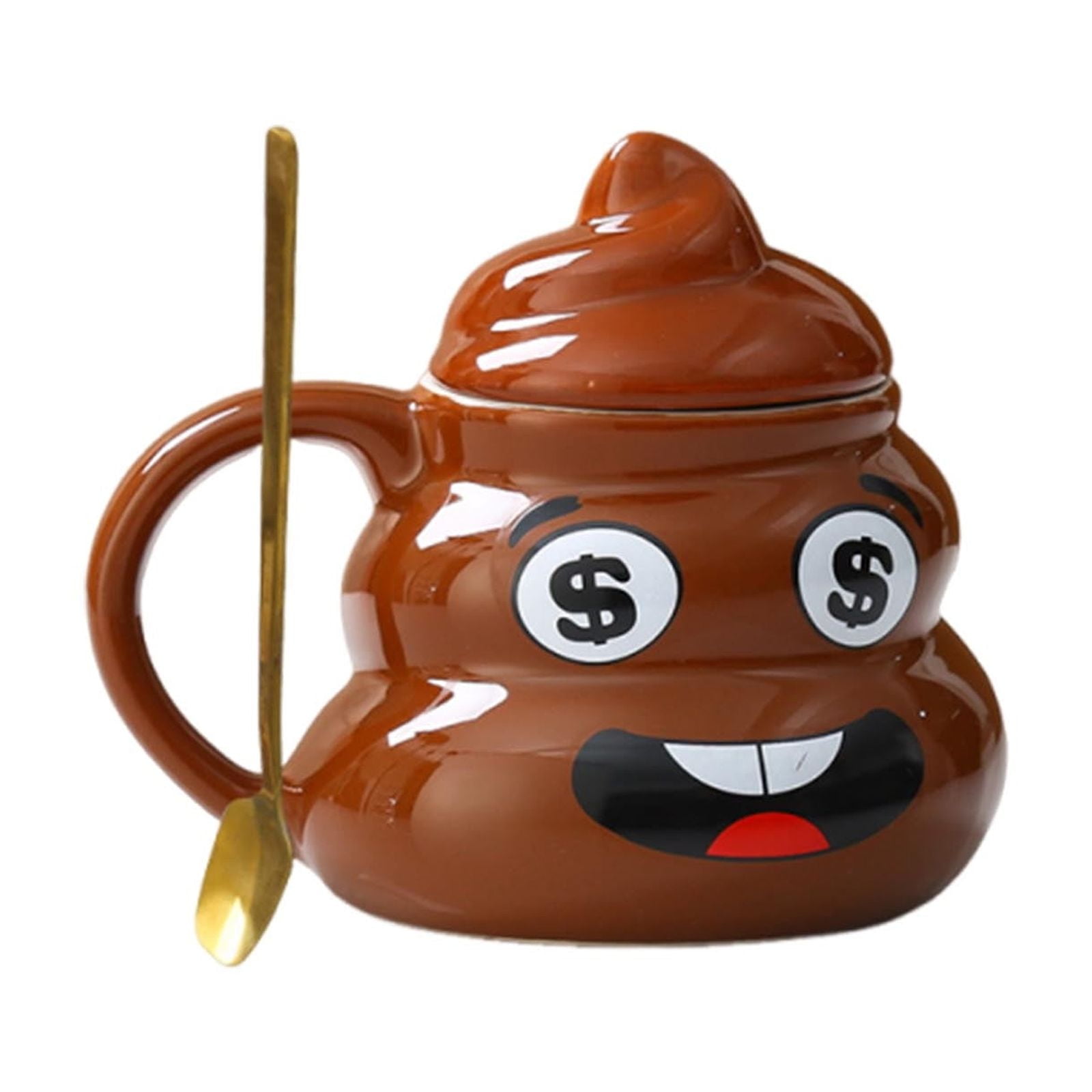 Poop Ceramic Coffee Mugs with Lid & Spoons, Brown Poop Shaped Ceramic ...
