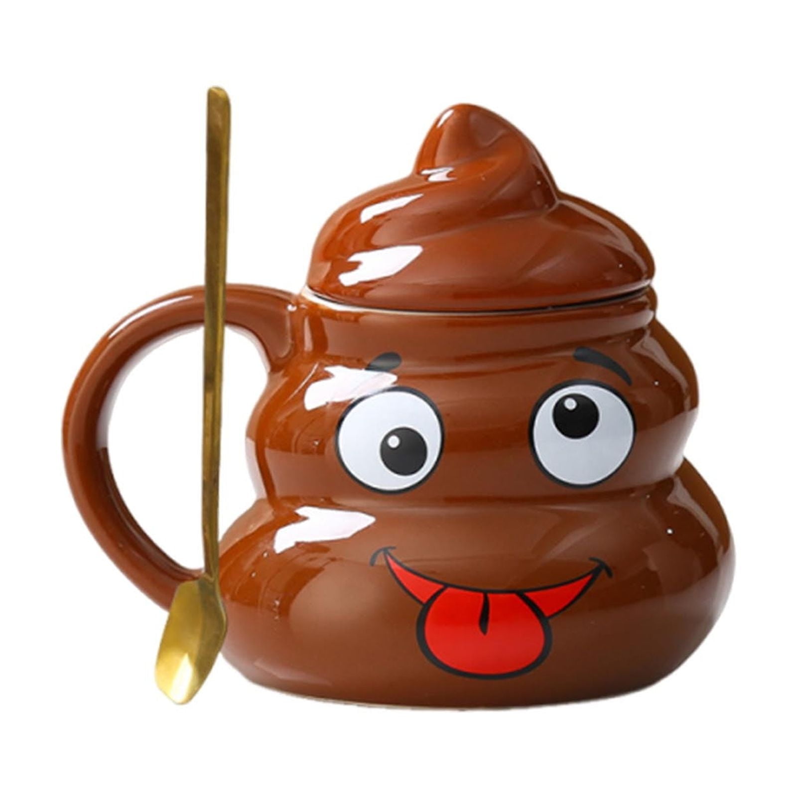 Poop Ceramic Coffee Mugs with Lid & Spoons, Brown Poop Shaped Ceramic ...