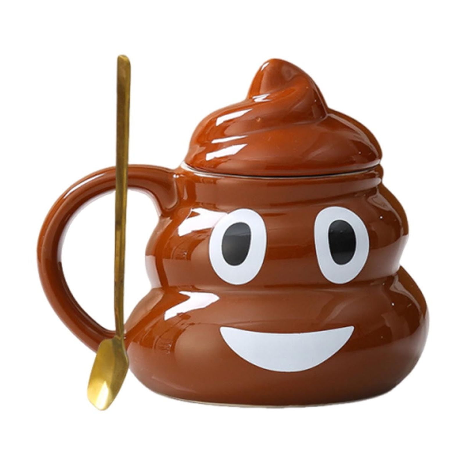 Poop Ceramic Coffee Mugs with Lid & Spoons, Brown Poop Shaped Ceramic ...