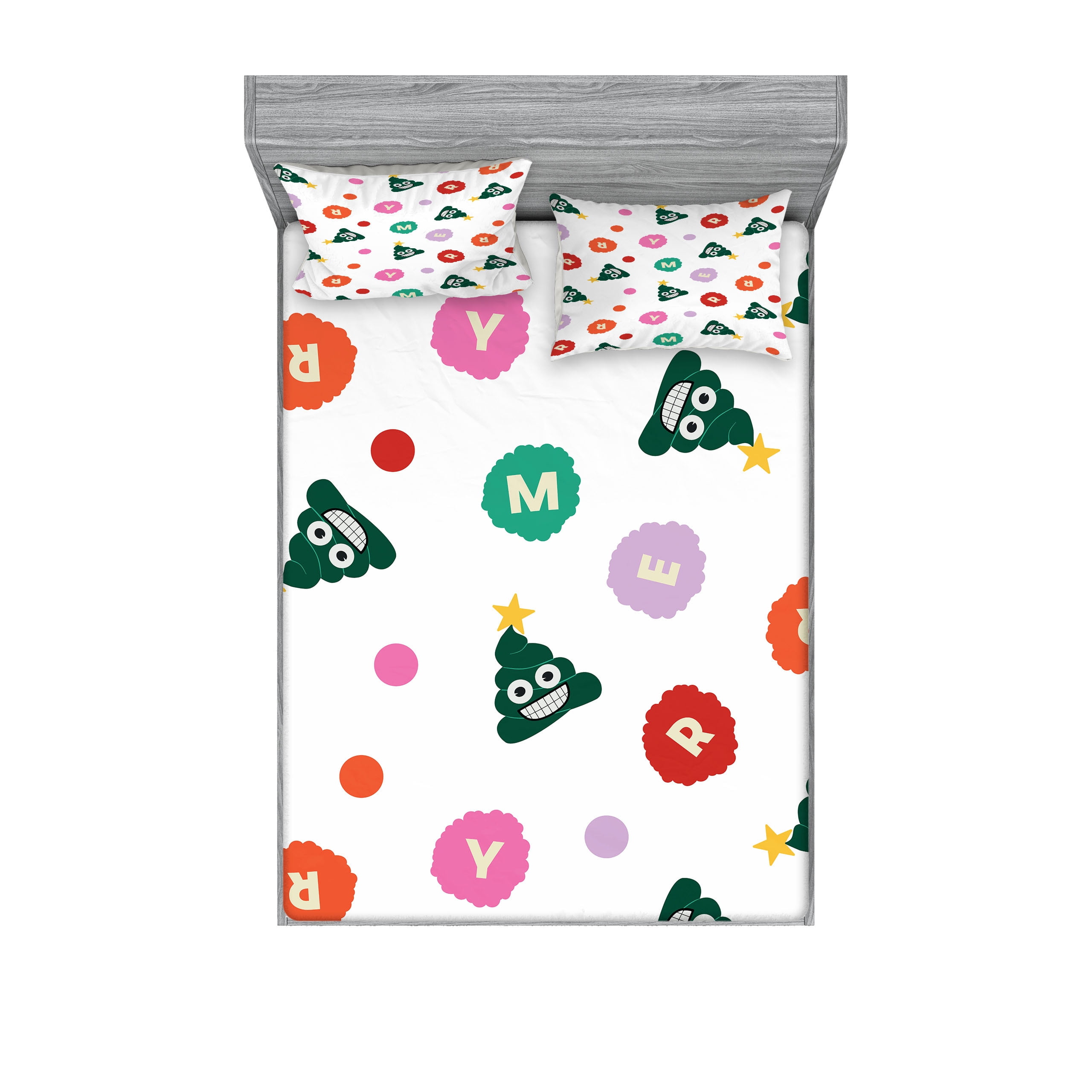 Poop Emoji Fitted Sheet & Pillow Sham Set, Christmas Concept Pile of ...