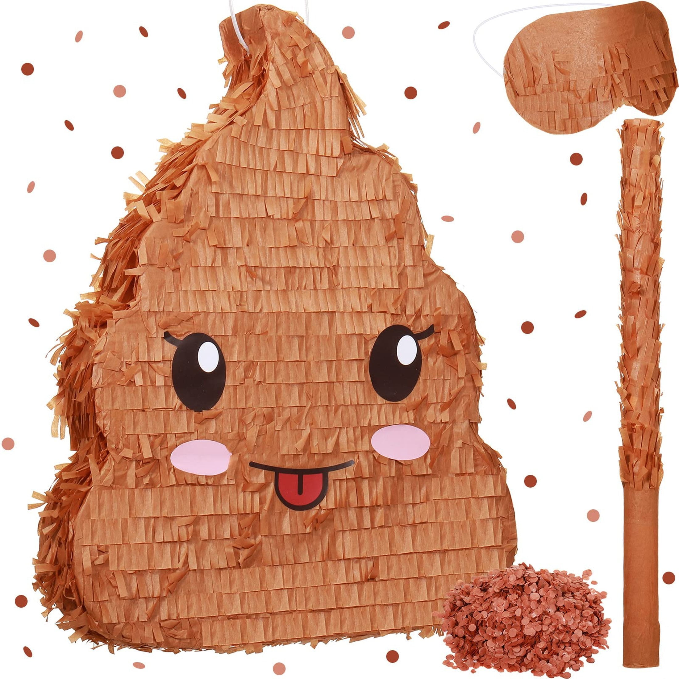 Poop Party Pinata Pack - 16" Happy Emoticon Pinata with Blindfold, Bat ...