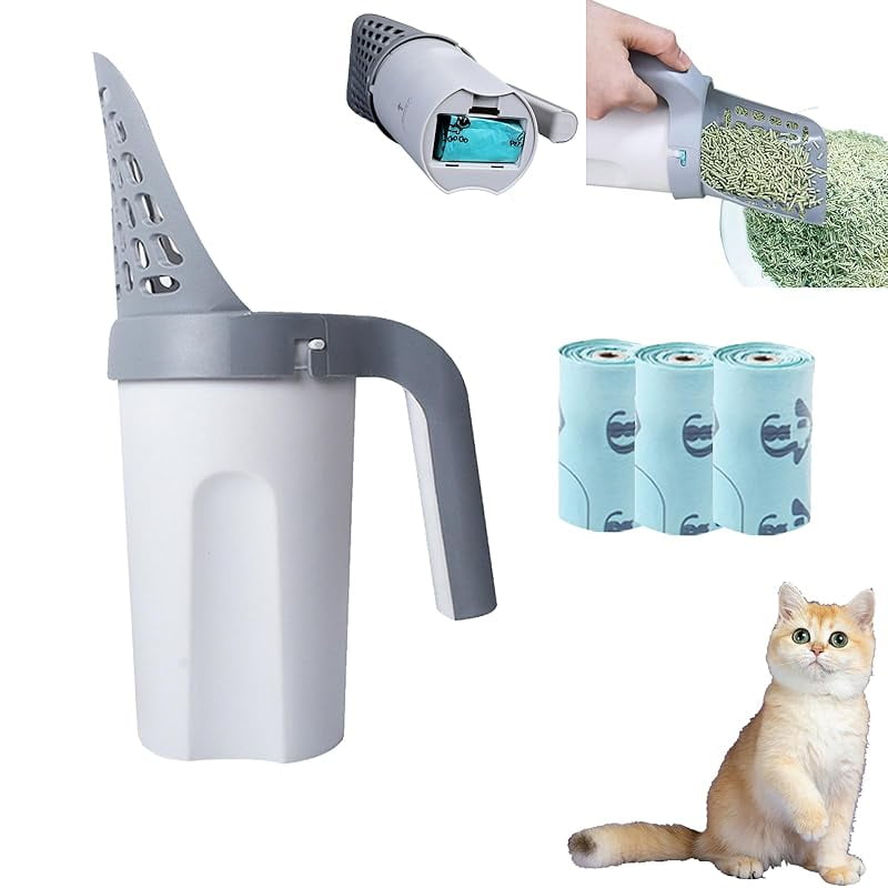 Poop Scooper, Portable Litter Shovel with Bags, No Touch Litter Box ...
