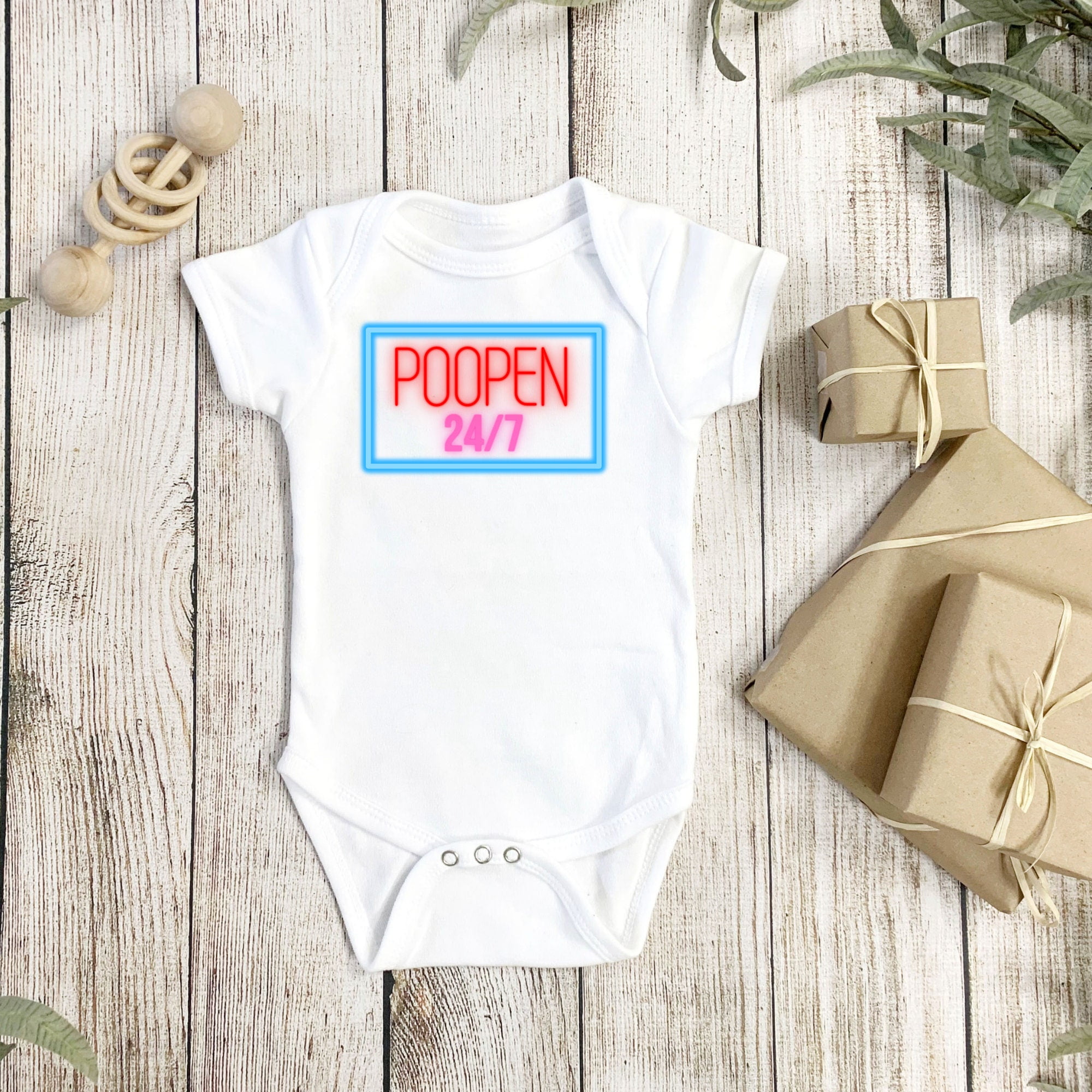 Poopen 24/7 Baby Onesie, Open 24/7 Baby Onesie, Funny Baby Body Suit ...
