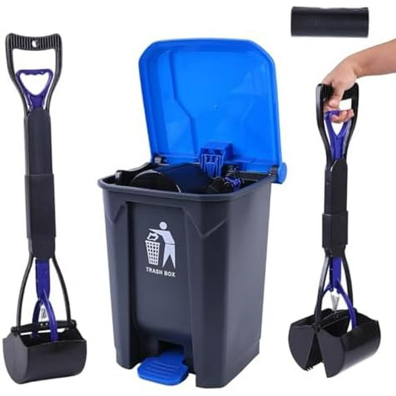 Pooper Scooper 2 with 20 Litre Step Poop Trash Can, 28" Long Handle ...