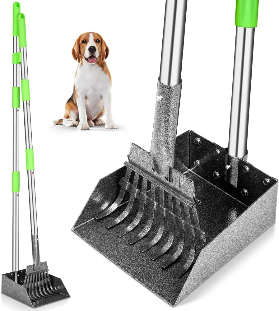 Pooper Scooper, Dog Pooper Scooper Long Handle Stainless Metal Tray and ...