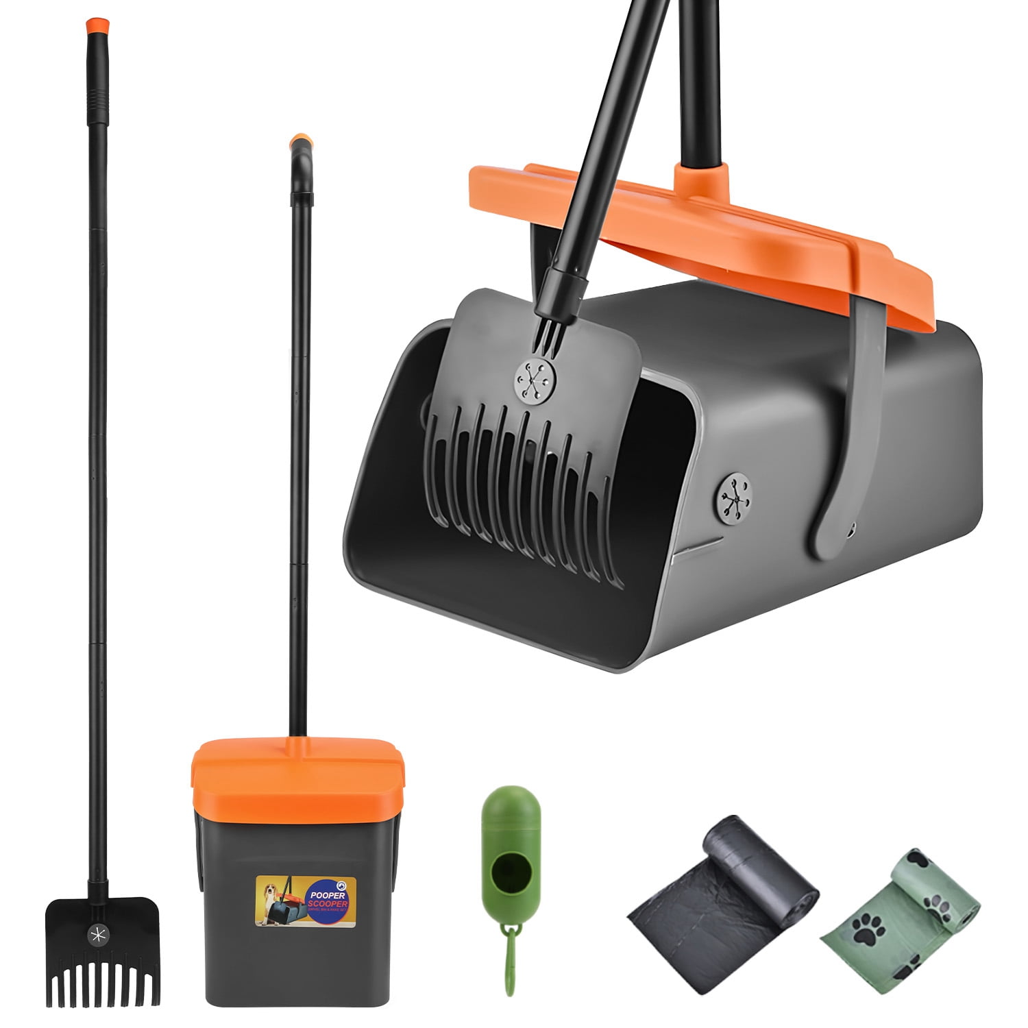 Pooper Scooper Kit Dog Poop Rake & Swiveling Bin Poop Heavy Duty Pick ...