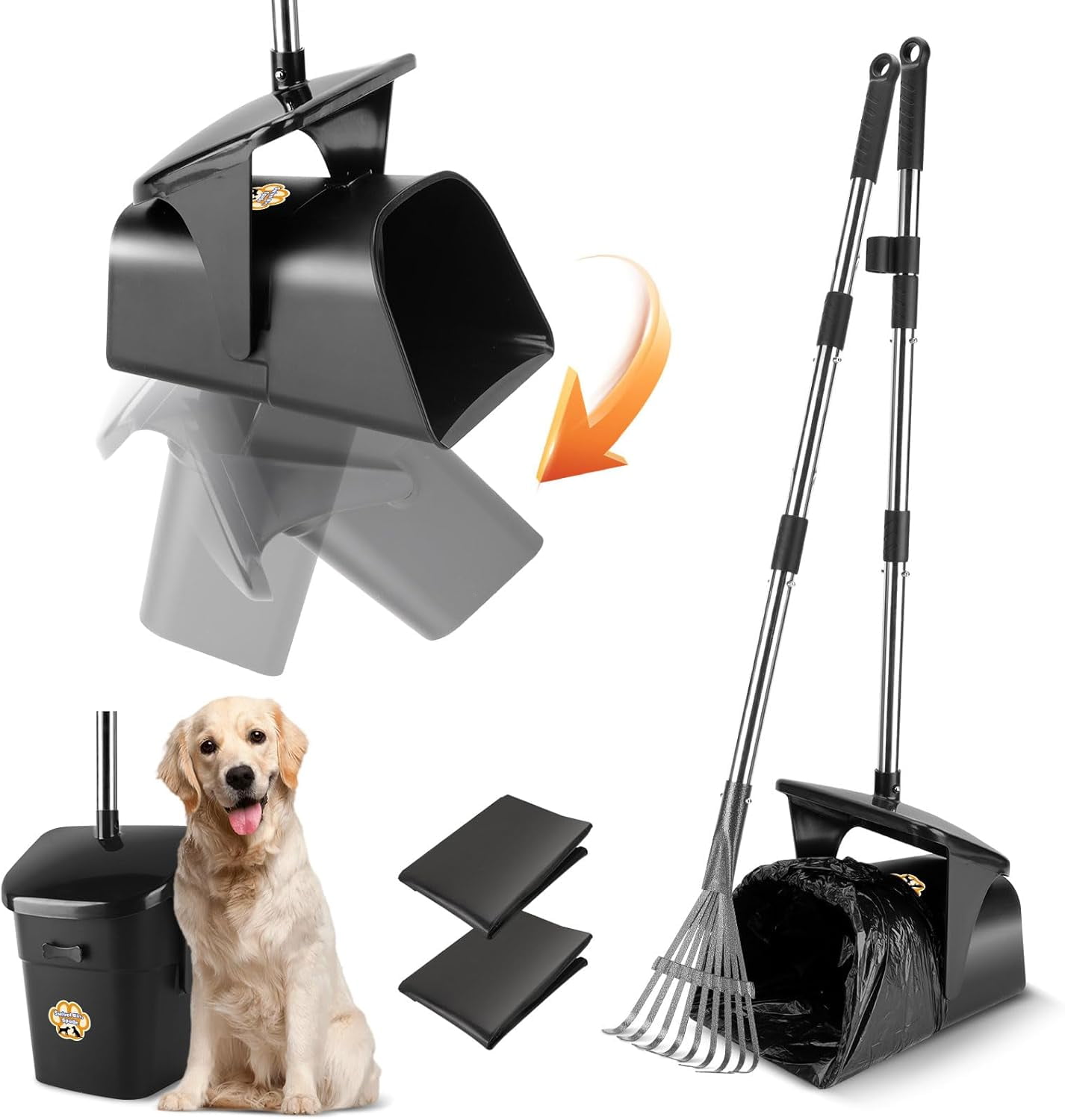 Pooper Scooper for Large Dogs Heavy Duty Swivel Bin & Rake with 20 ...