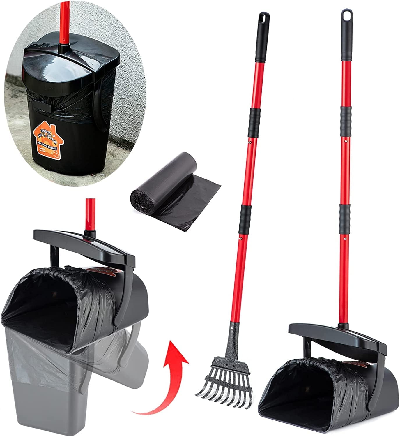 TIMINGILA Large Swivel Bin Rake Dog Pooper Scooper for Small and Large ...