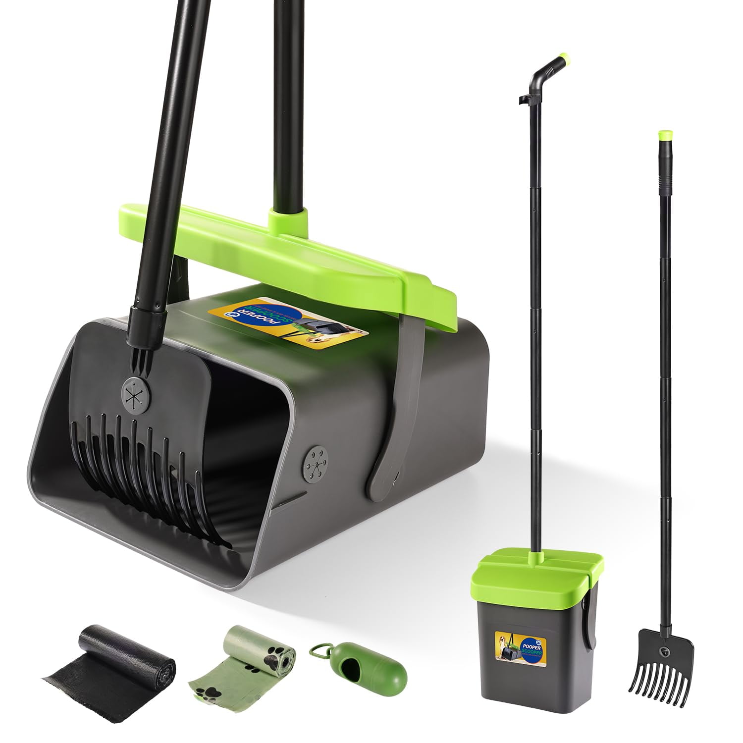 Pooper Scooper Swivel Bin & Rake Kit Set of 2 for Large Medium Small ...