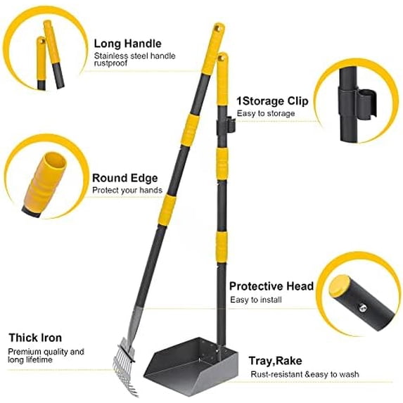Pooper Scooper for Dogs, Metal Poop Scooper Tray and Rake Set with ...