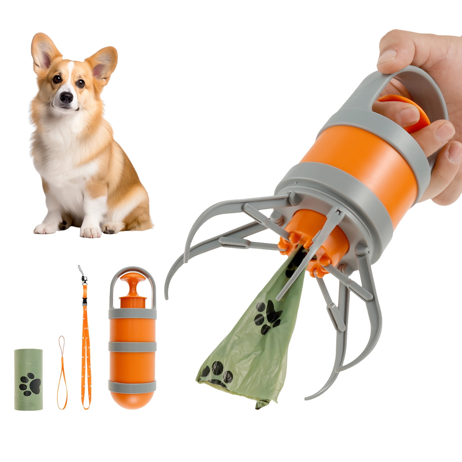 Pooper Scooper with Built-in Poop Bag Dispenser Portable Claw Poop ...