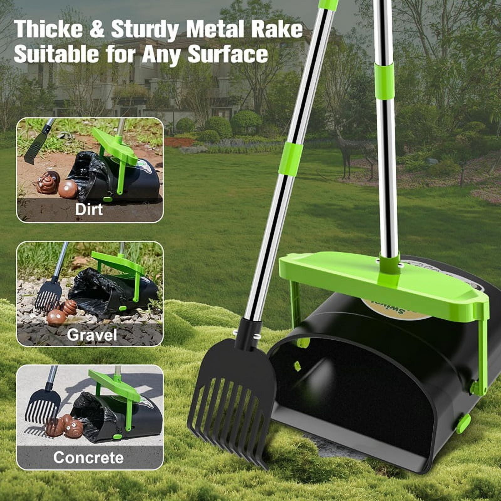 Pooper Scoopers Swivel Bin & Rake with 100 Waste Bag, Stainless Steel ...