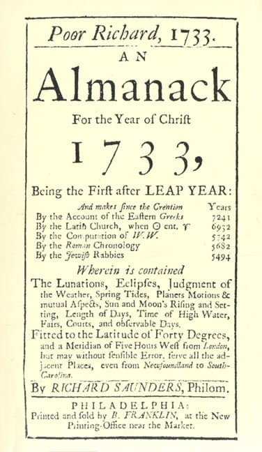 Poor Richard, 1733 an Almanack : For the Year of Christ 1733 (Paperback ...