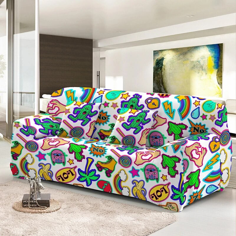 Pop Abstract Comic Sofa Cover For Living Room 1/2/3/4 Seat Cartoon ...