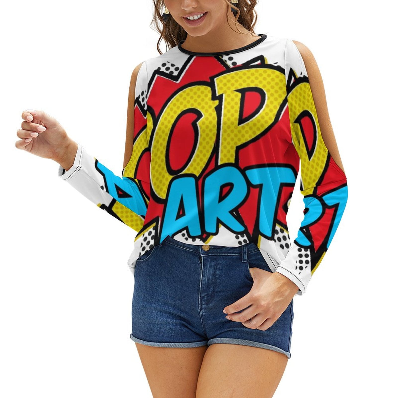 Pop Art 2383 Women Print T Shirt Casual Off Shoulder Loose Pullover ...