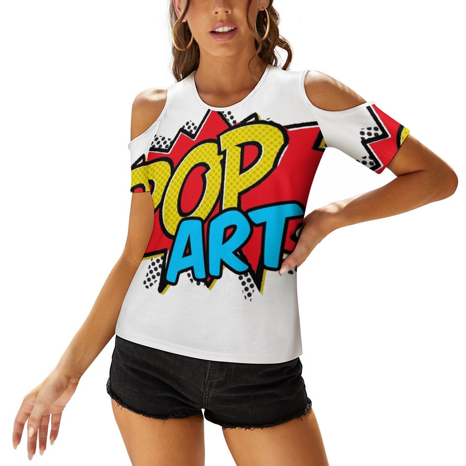 Pop Art 2383 Women Print T Shirt Casual Off Shoulder Loose Pullover ...