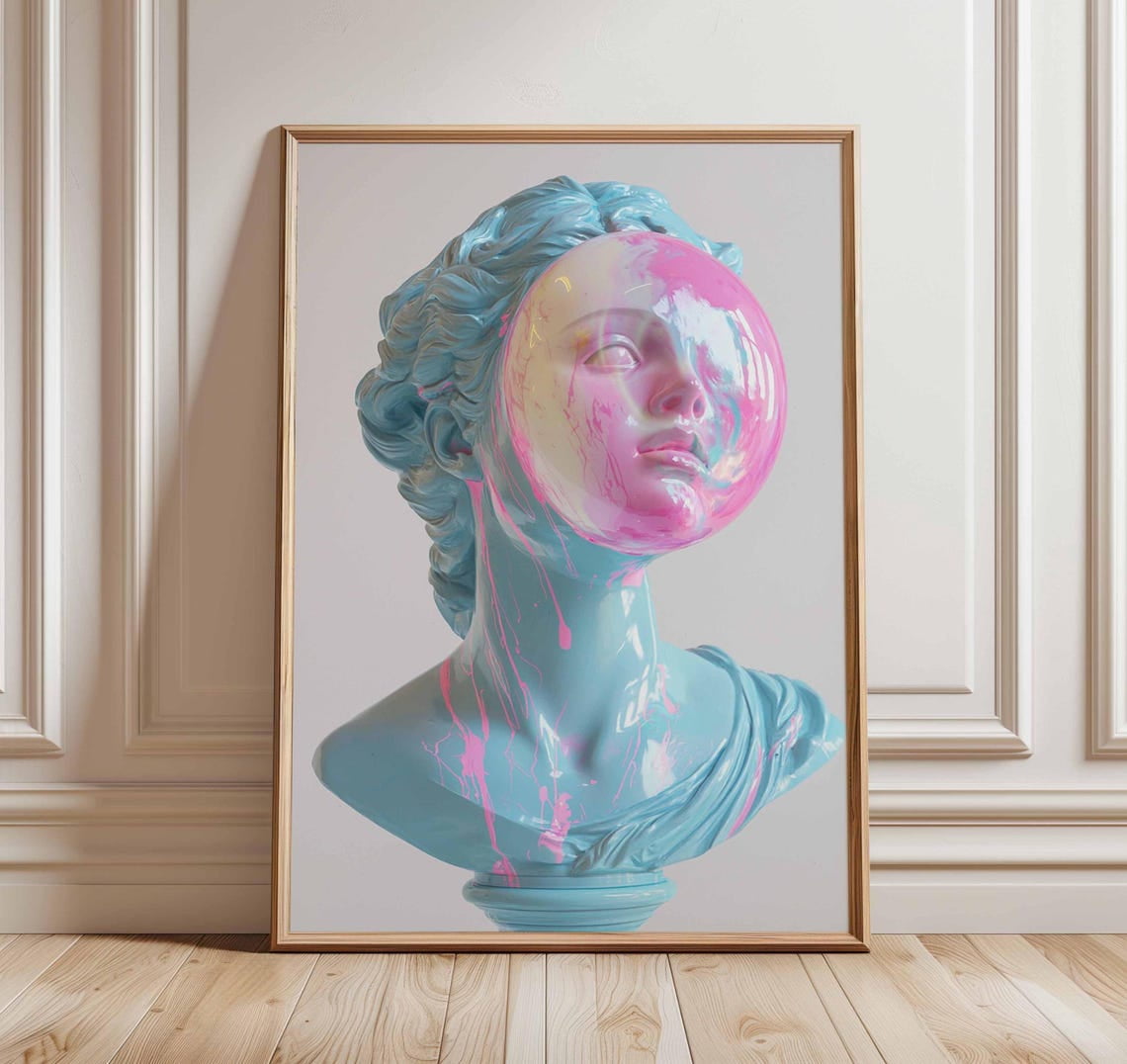 Pop Art Bust Poster, Modern Greek Statue Wall Art, Aesthetic Bubblegum ...