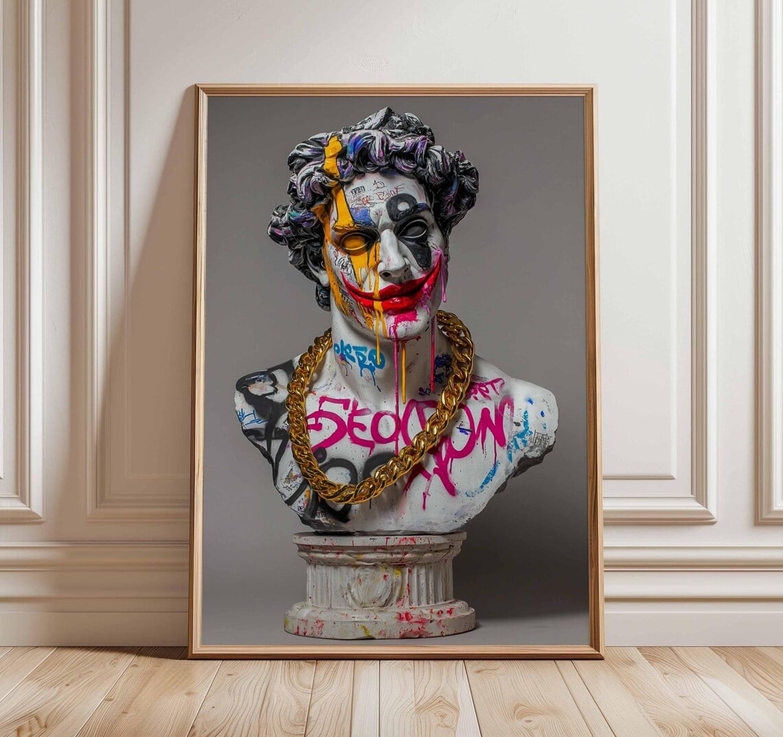 Pop Art Bust Poster, Modern Greek Statue Wall Art, Modernist Sculpture ...
