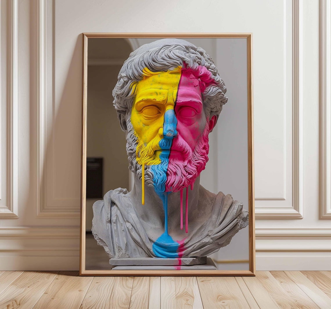 Pop Art Bust Poster, Modern Greek Statue Wall Art, Modernist Sculpture ...