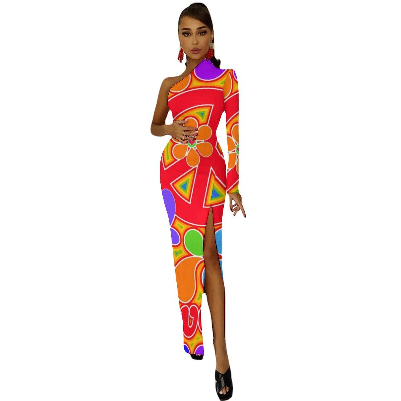 Pop Art Colorful Peace and Love Flower Power Art Half Dleeve Split ...