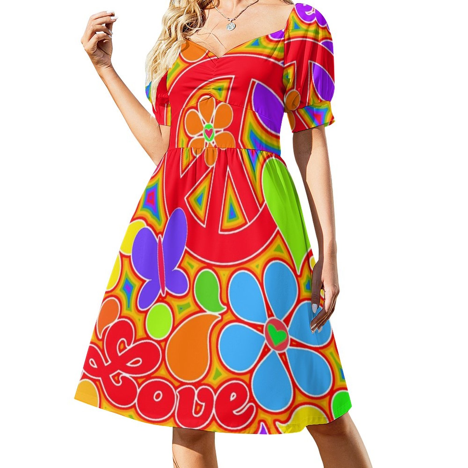 Pop Art Colorful Peace and Love Flower Power Art Sleeveless Dress ...