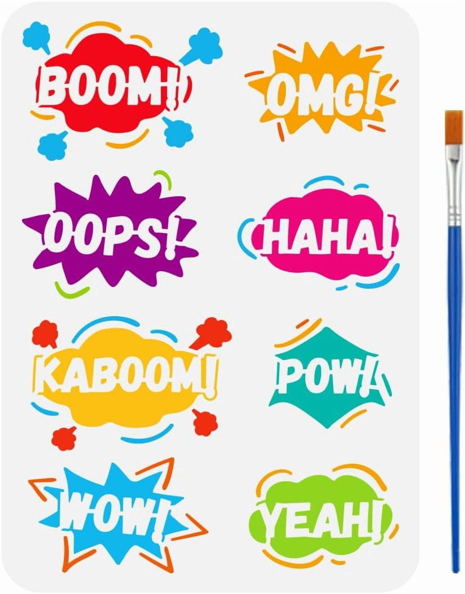 Pop Art Comic Stencils with a Paint Brush 11.7x8.3Inch Dialog Text ...
