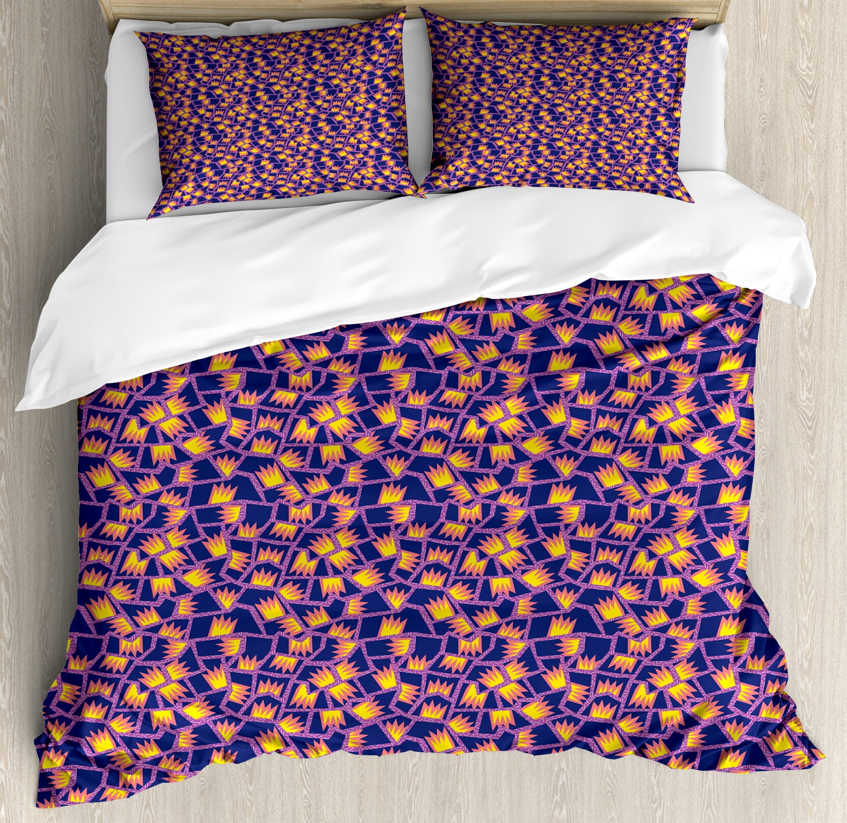Pop Art Duvet Cover Set, Abstract Sign Cartoon Vibrant Memphis Style ...