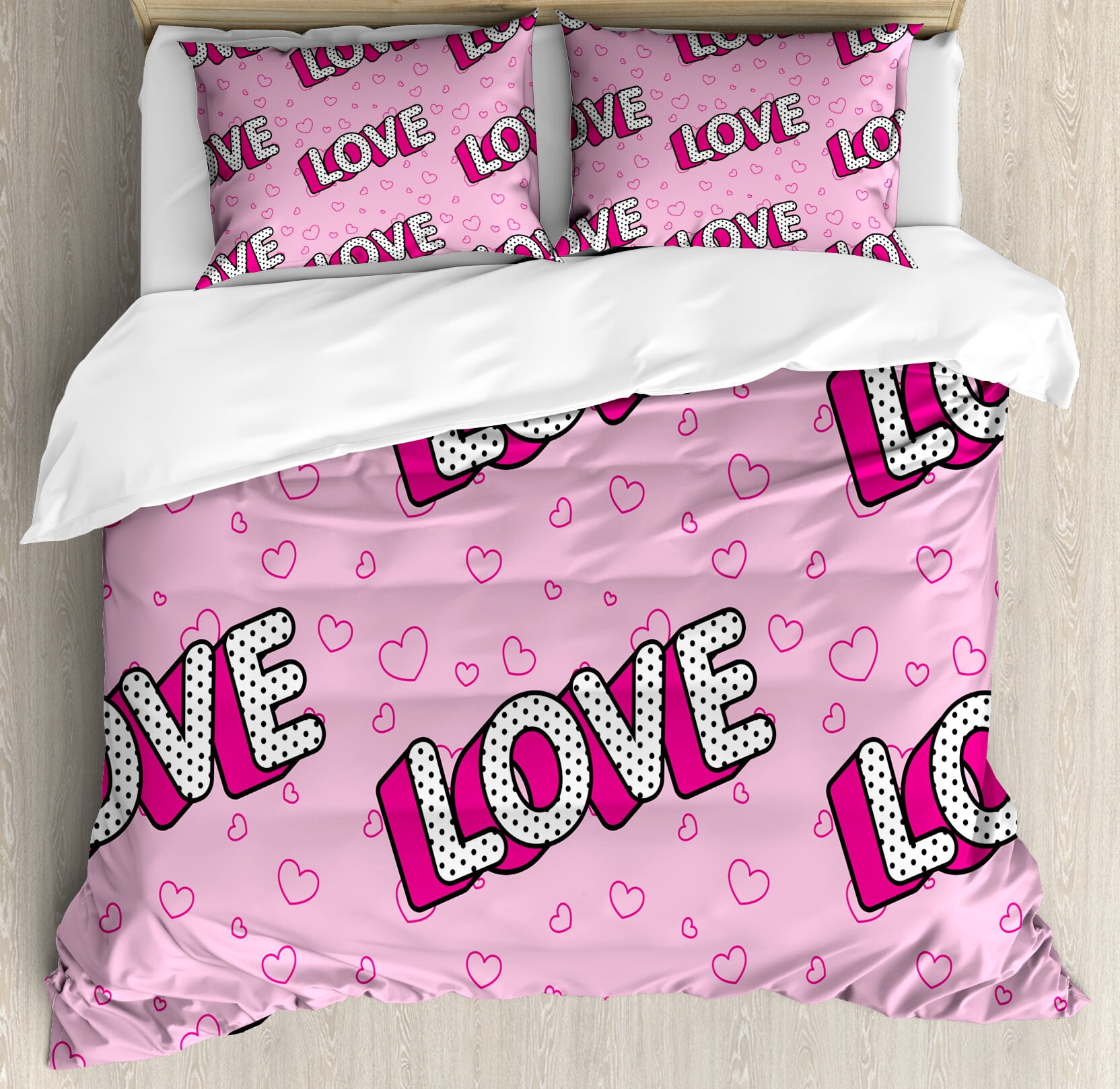 Pop Art Duvet Cover Set, Rhythmic Lettering Love with Polka Dots and ...