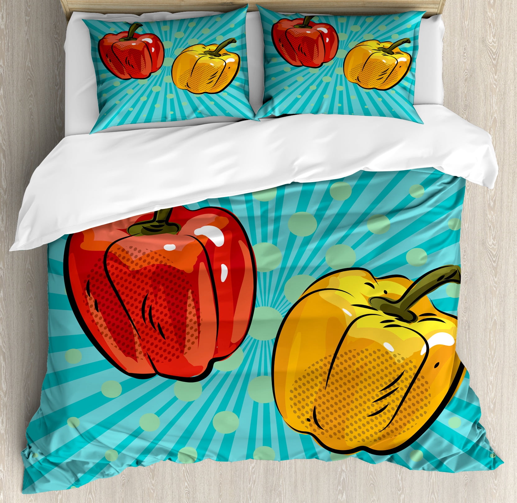 Pop Art Duvet Cover Set, Vegetables in Comics Strip Style Eco Cooking ...