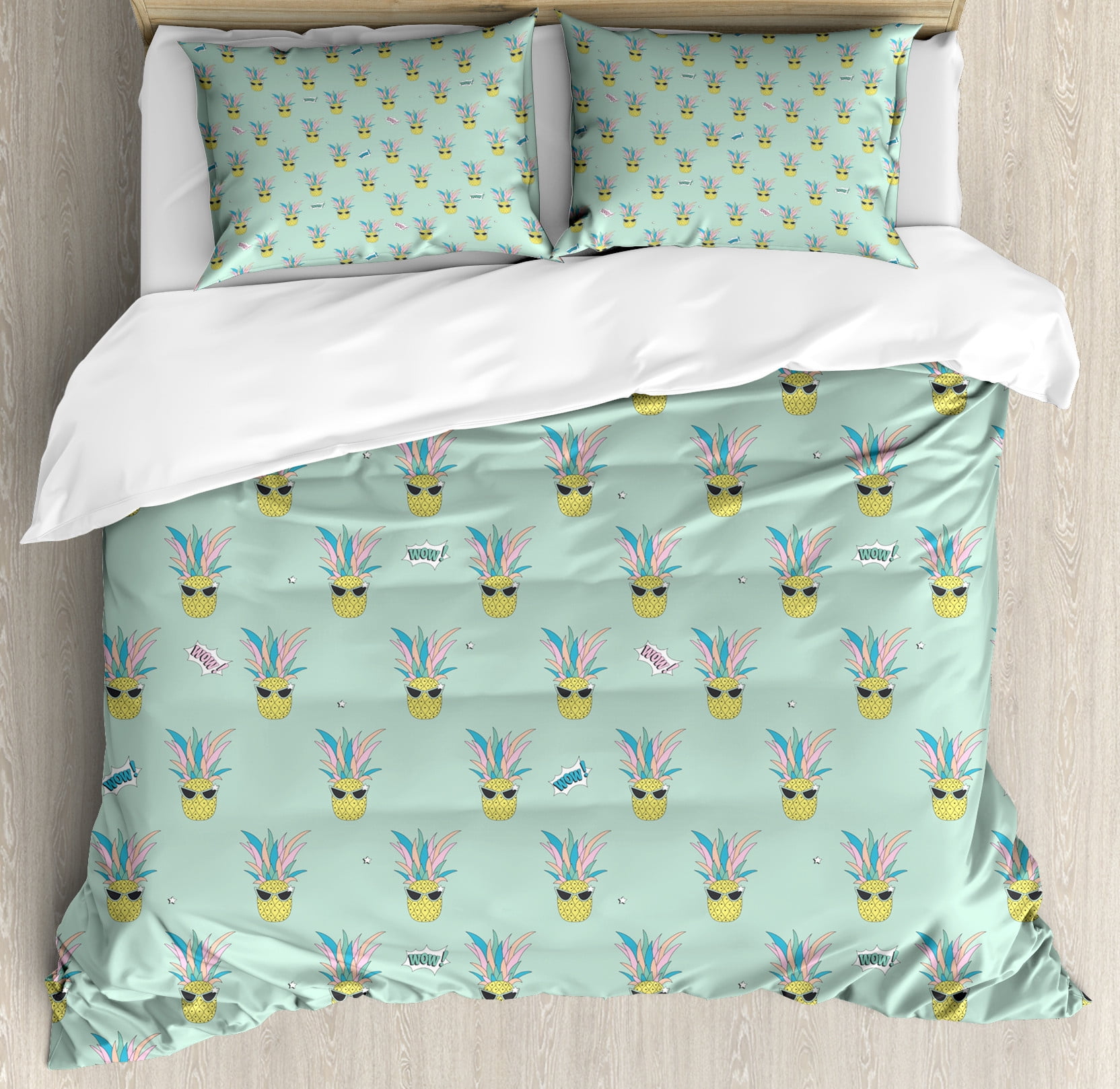 Pop Art Duvet Cover Sets, Continuous Pattern of Pineapples Sunglasses ...