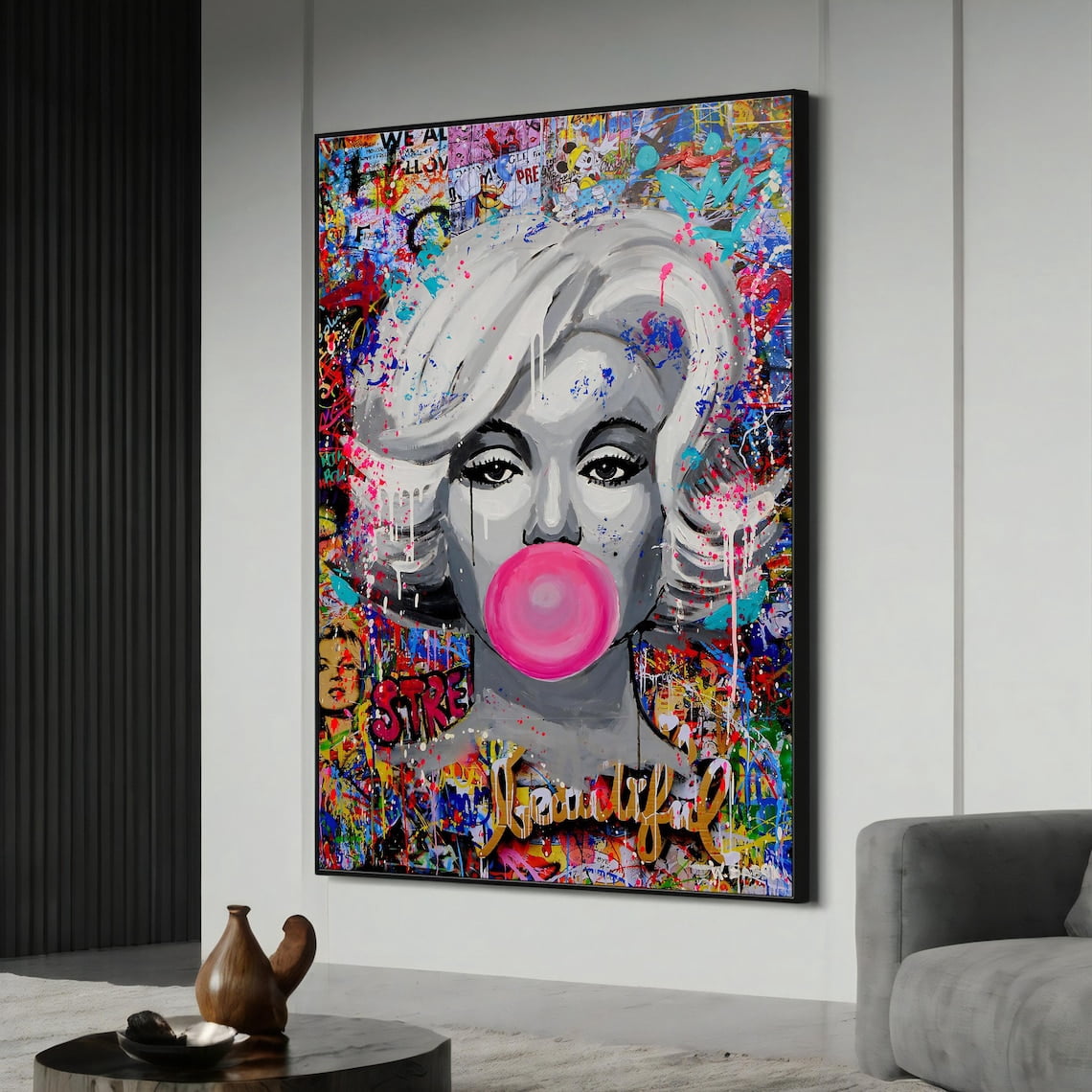 Pop Art Marilyn Monroe Bubblegum Graffiti – Colorful Street Art Canvas ...