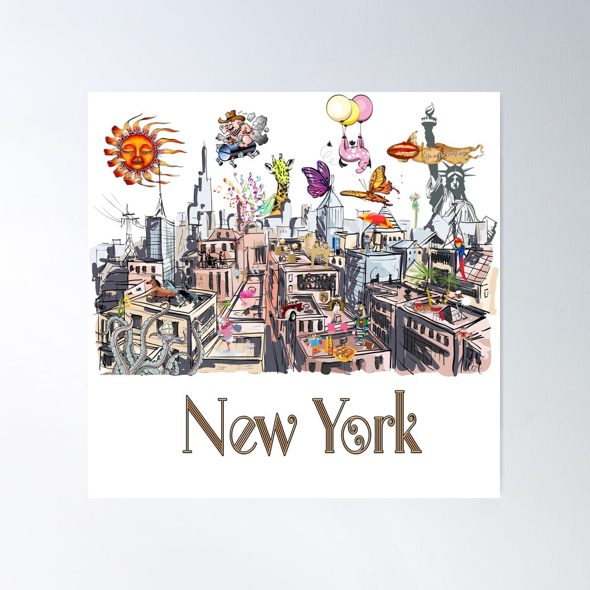 Pop Art New York City Surreal City Life Poster Wall Art, Modern Wall ...