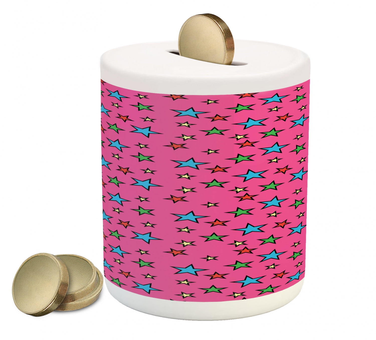 Pop Art Piggy Bank, Vintage Retro 50s Comics Themed Image with Stars ...