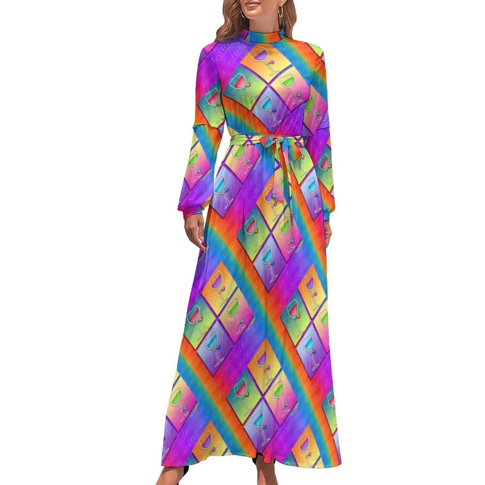 Pop Art Print Dress High Neck Neon Pink Trendy 80s Print Beach Dresses ...