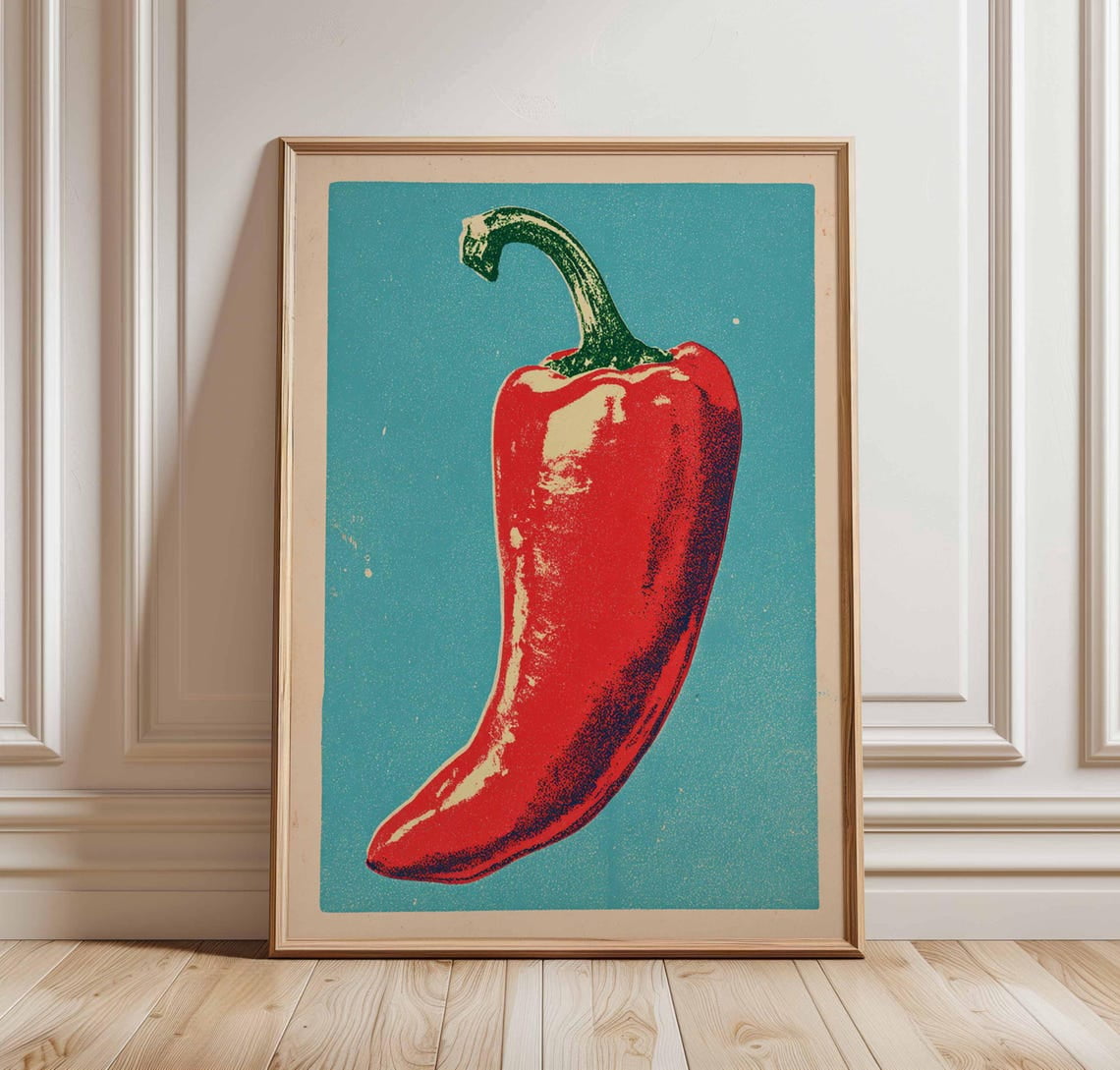 Pop Art Red Chili Pepper Retro Kitchen Bold Colorful Vegetable Art ...