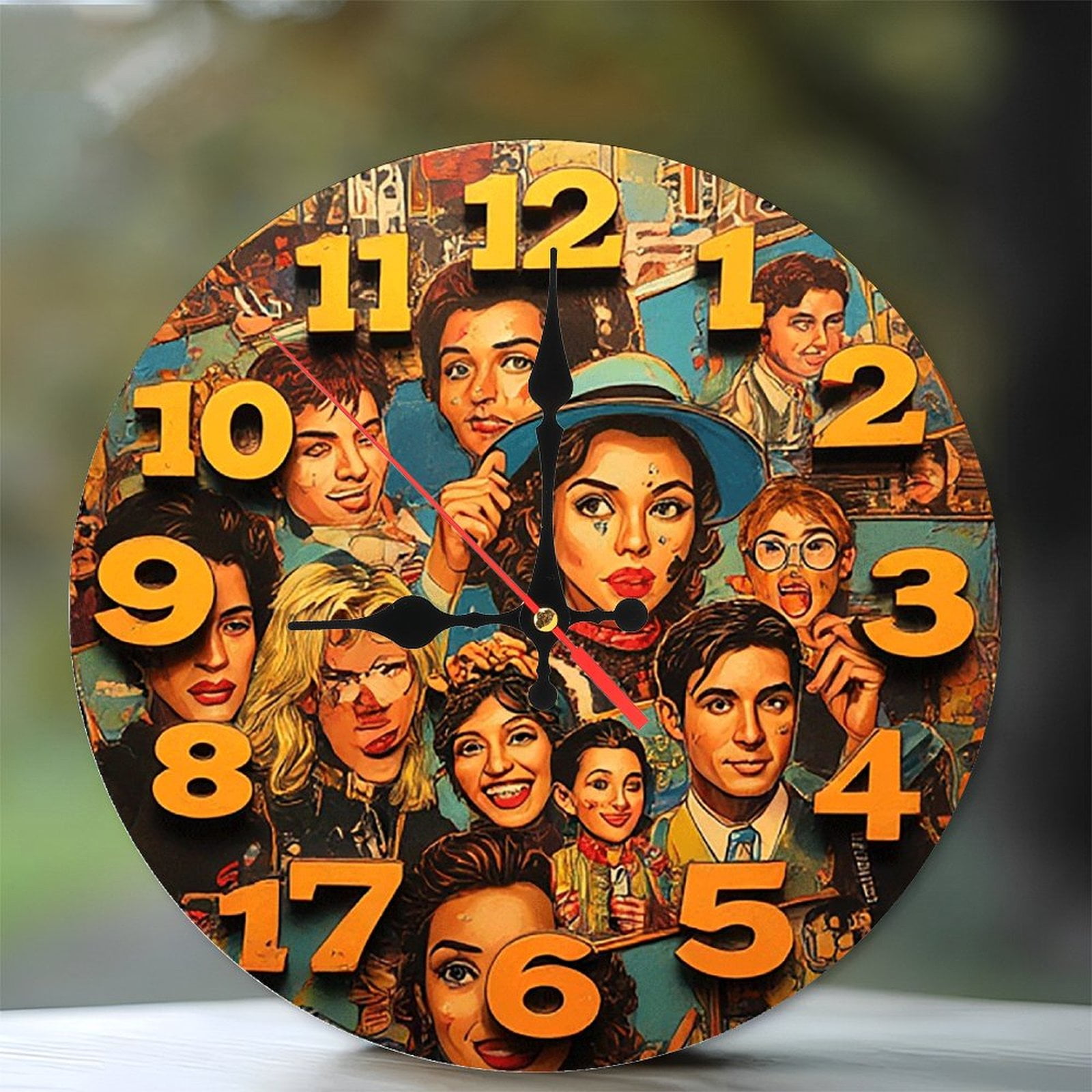 Pop Art Style Clock Wall Decor Retro Vintage Clock 10-Inch Silent Wooden Wall Clock, Battery ...